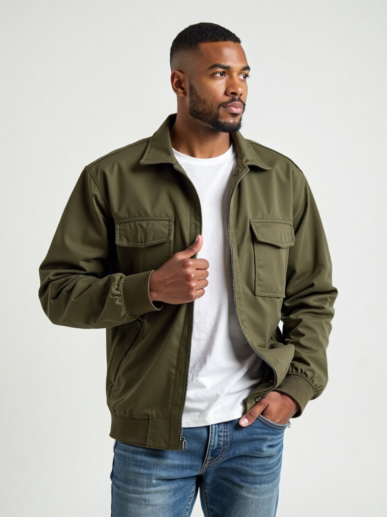 Men’s Olive Green Cargo Jacket – Stylish & Functional