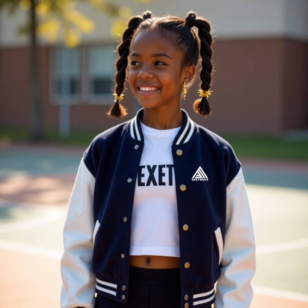 Girls' Varsity Jacket - (Navy/White)
